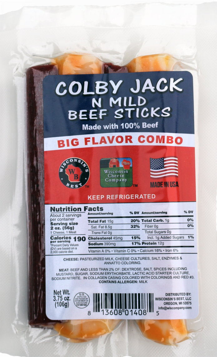 Colby Jack & Beef Stick Big Snack Packs, 12 Count - Wisconsin Cheese ...